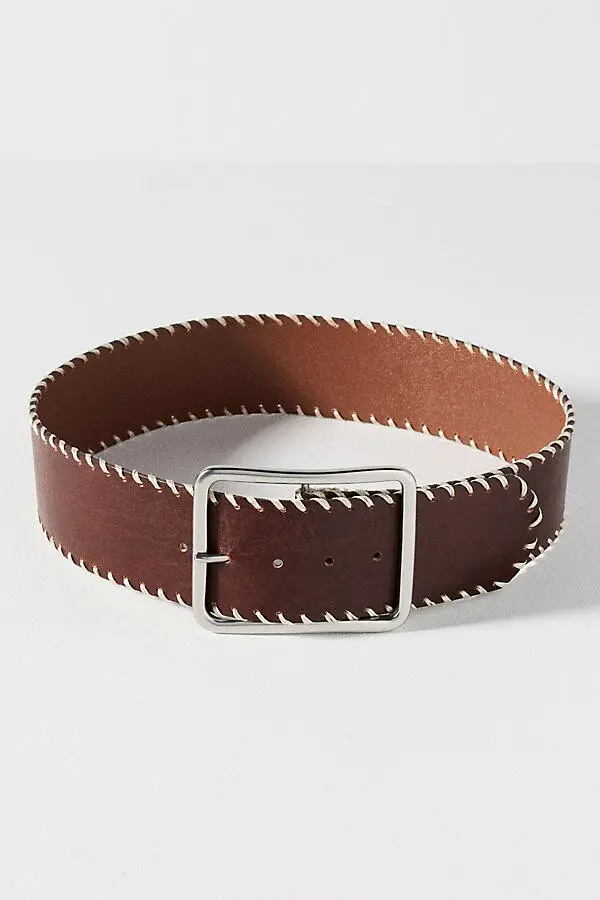 Anthropologie Low Slung Whipstitch Belt - Brown Whip Stitch
