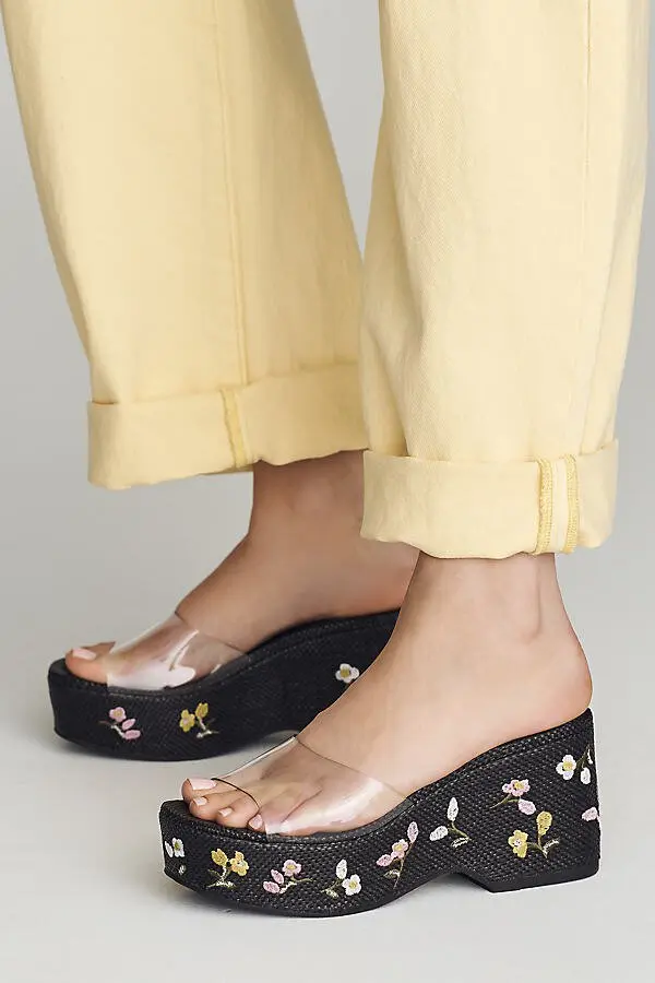 Maeve Embroidered Pvc Platform Sandals - Black Pattern