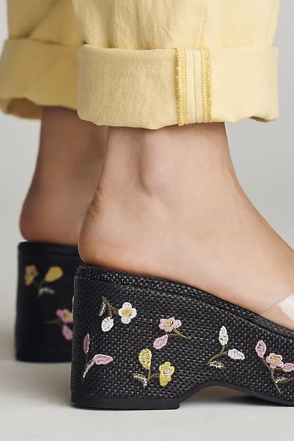 Maeve Embroidered Pvc Platform Sandals - Black Pattern