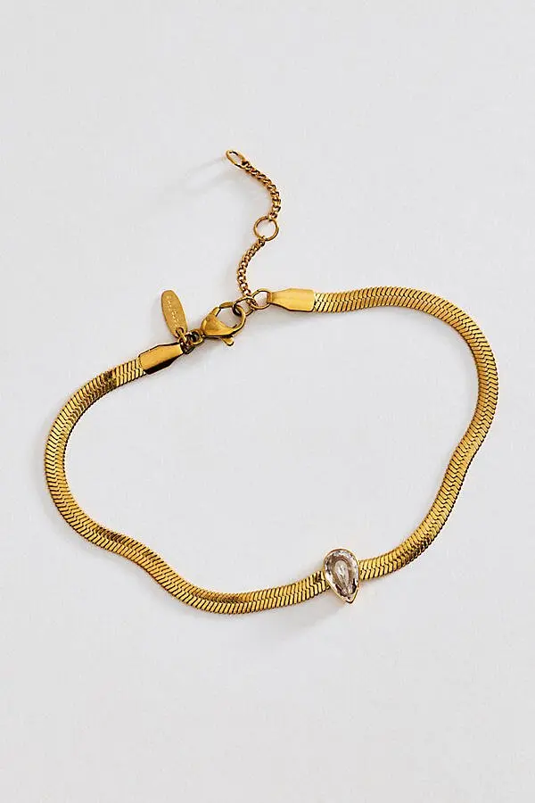Anthropologie Water-resistant Snake Chain Crystal Bracelet - Gold