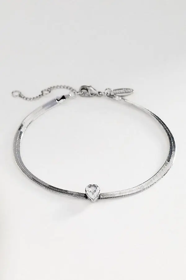 Anthropologie Water-resistant Snake Chain Crystal Bracelet - Silver