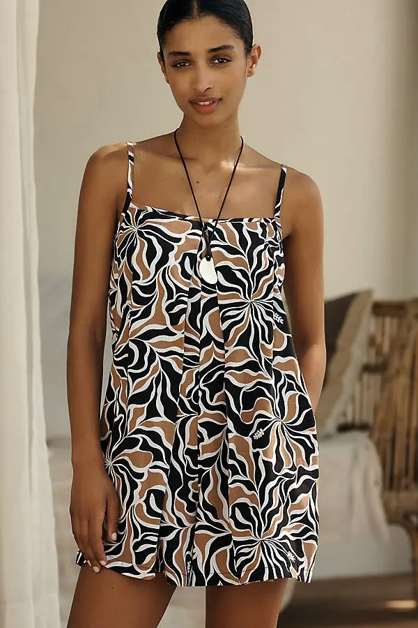 Sanctuary Trapeze Romper With Floral Print - Toasted Coconut