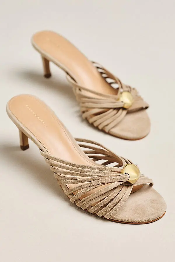 Anthropologie Strappy Metallic Kitten Heel Sandals - Taupe