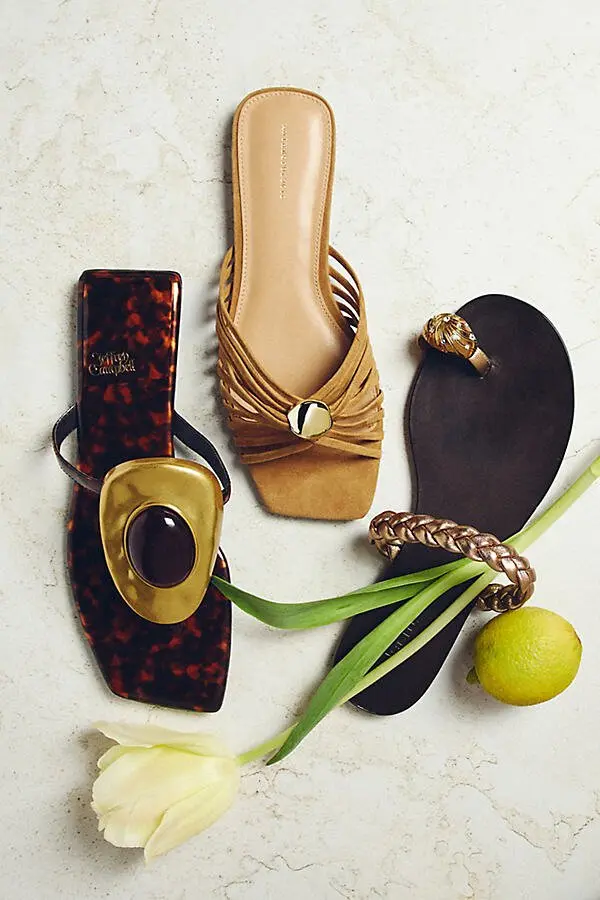 Anthropologie Strappy Square-toe Slide Sandals - Tan Suede