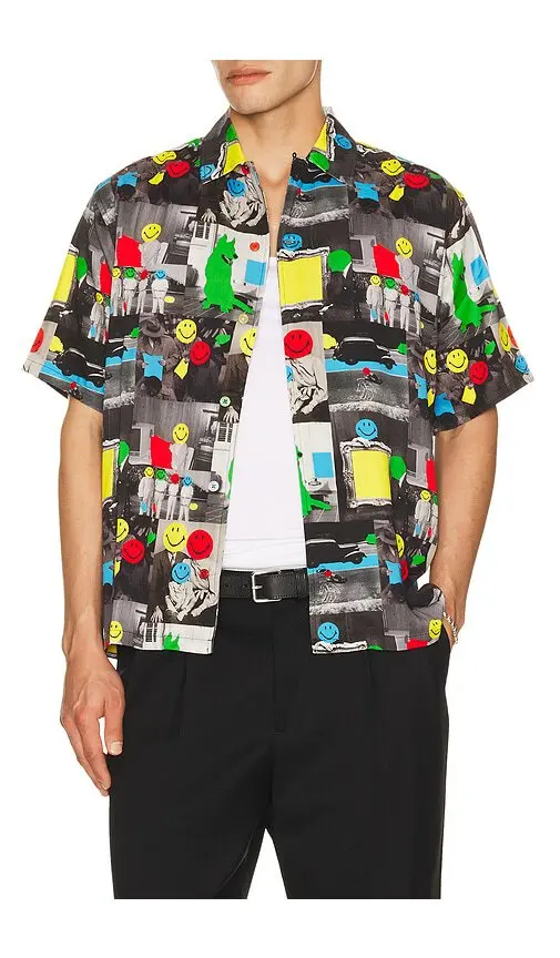 MARKET Smiley Collage Woven Shirt In Black - Multi