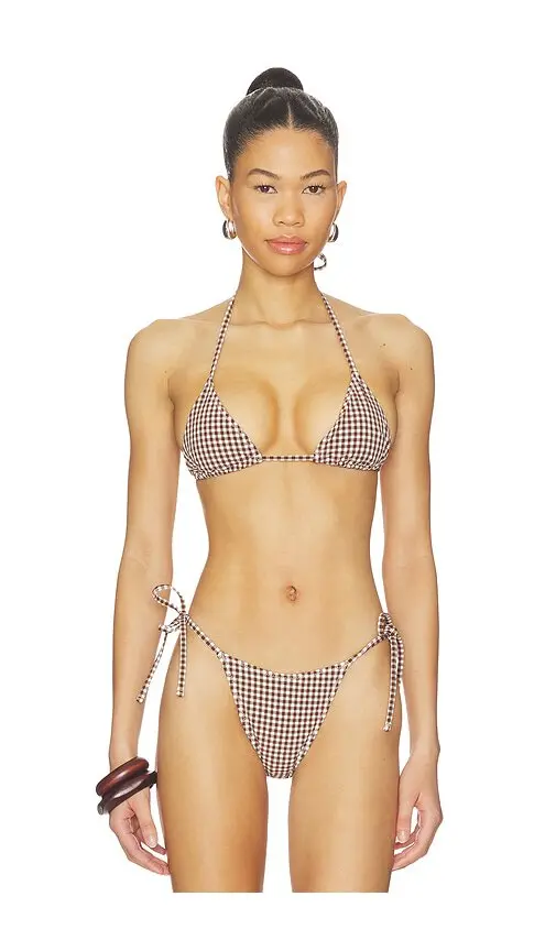 Tularosa Brigitte Bikini Top - Brown & White Gingham