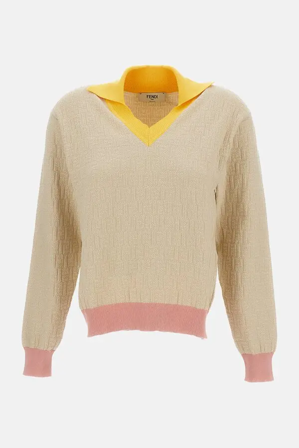 Fendi Ff Jacquard Motif Cotton Knit Sweater - Beige