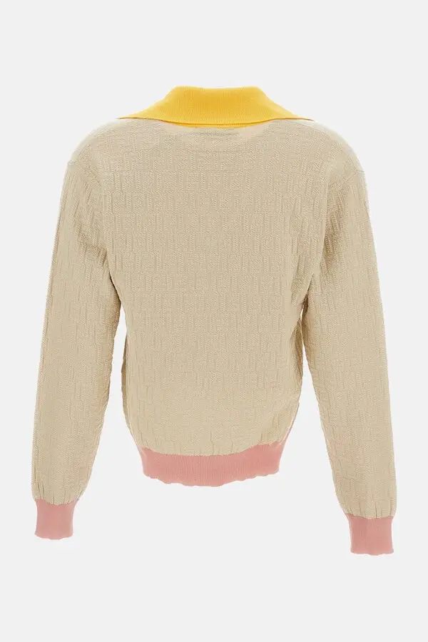 Fendi Ff Jacquard Motif Cotton Knit Sweater - Beige