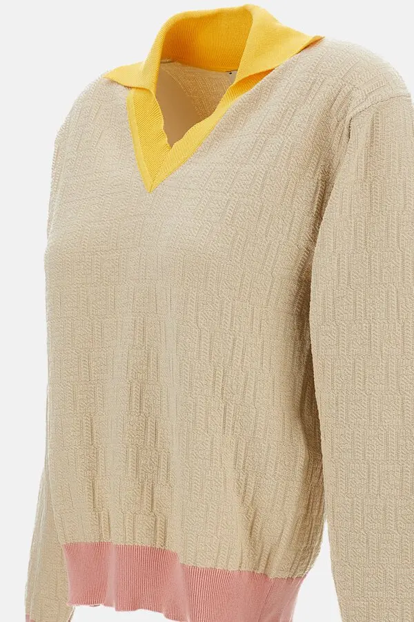 Fendi Ff Jacquard Motif Cotton Knit Sweater - Beige