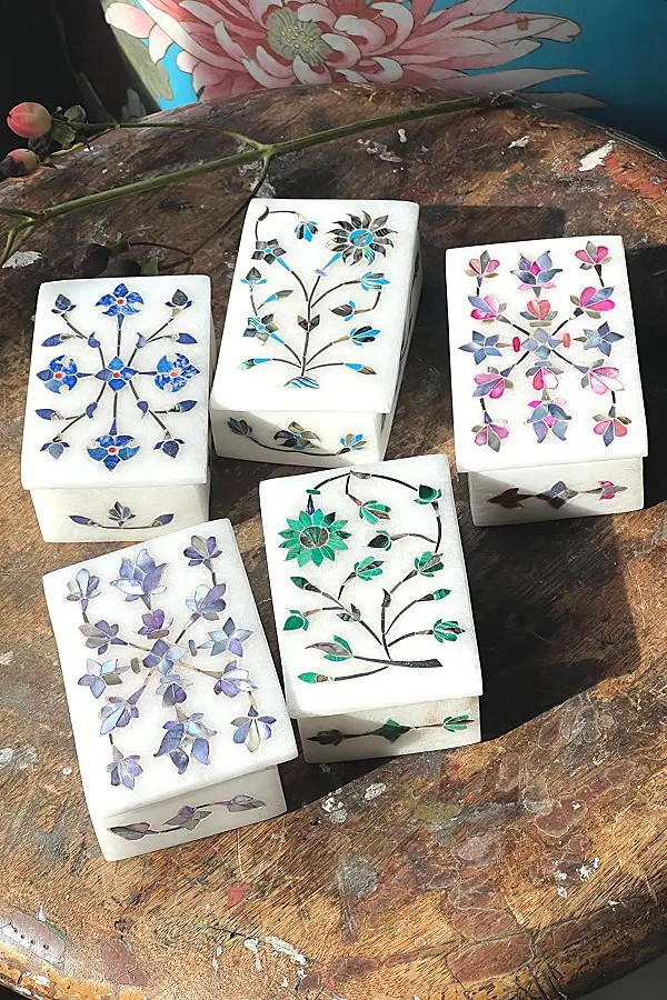ANNA CORINNA Vintage Marble Inlaid Trinkit Box Selected By - Lapis