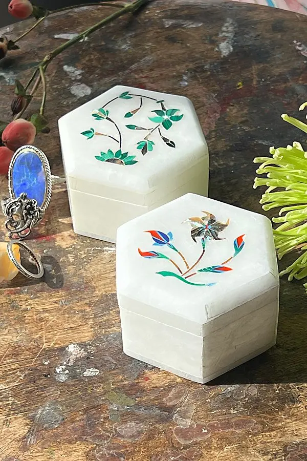 ANNA CORINNA Vintage Marble Inlaid Octogon Box Selected By - Mixed Stone