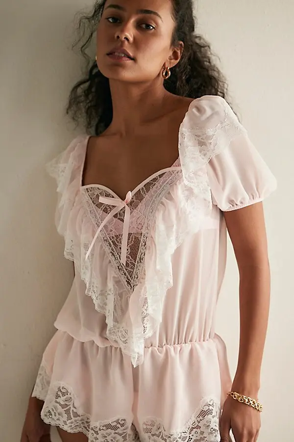 For Love & Lemons Grace Romper - Light Pink