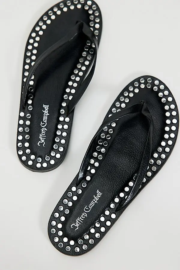 Jeffrey Campbell Heartthrob Studded Thong Sandals - Black Silver