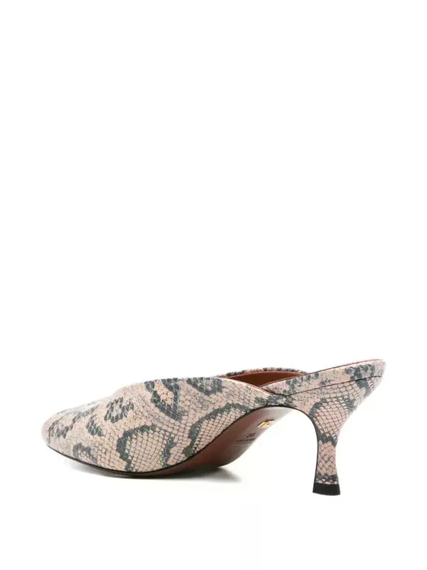 Lola Cruz Snakeskin Pattern Peep-toe Mules