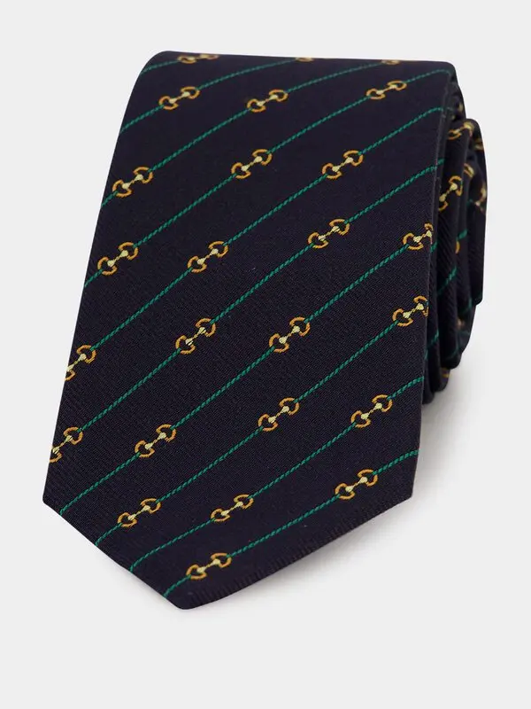 Gucci Horsebit Silk Jacquard Neck Tie - Blue