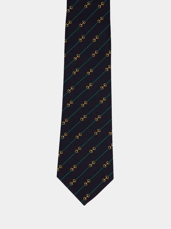 Gucci Horsebit Silk Jacquard Neck Tie - Blue