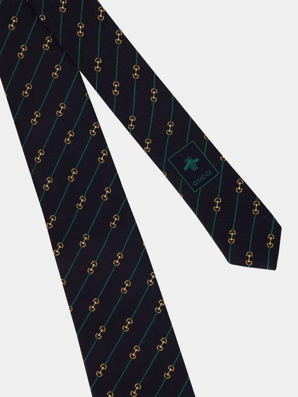 Gucci Horsebit Silk Jacquard Neck Tie - Blue