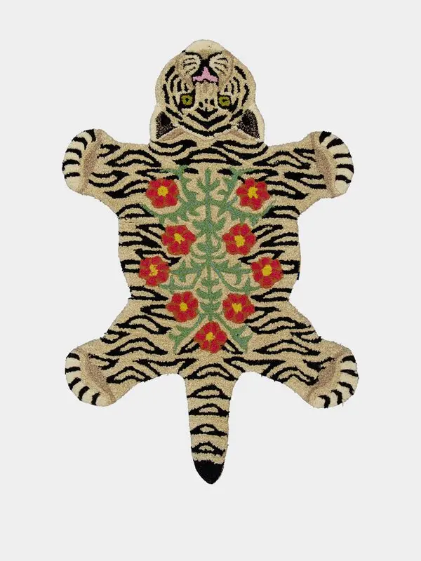 DOING GOODS Floral White Tiger Small Rug