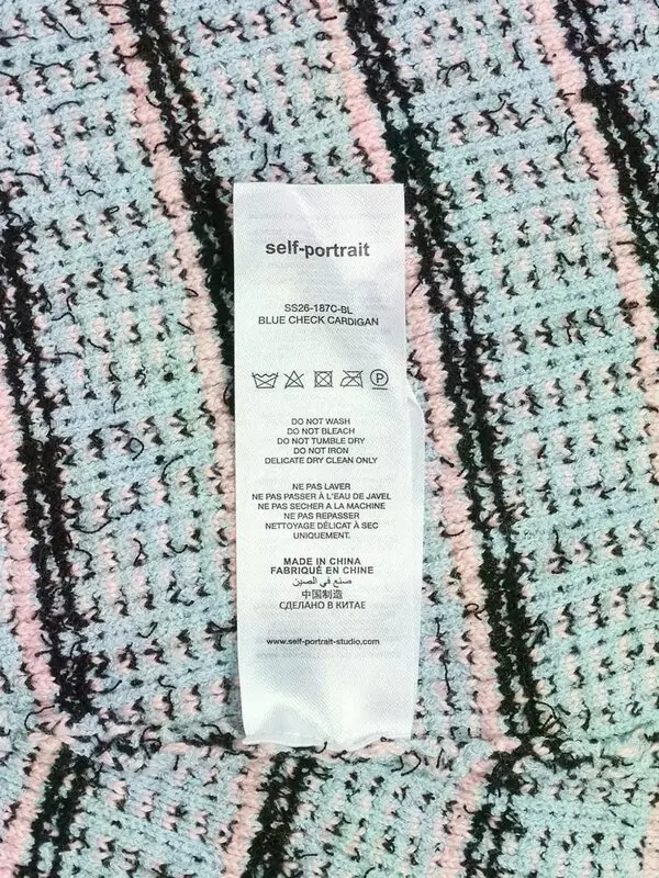SELF-PORTRAIT Check-pattern Knit Cardigan