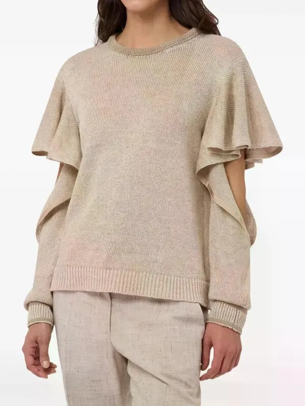Moschino Ruffled-sleeve Knitted Jumper - Neutrals