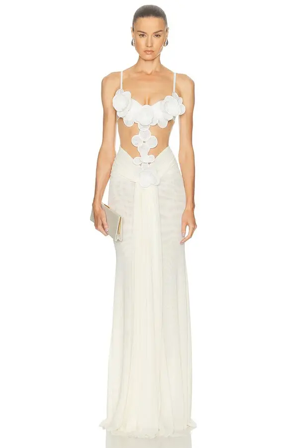 David Koma 3d Flower Embroidered Mesh Gown