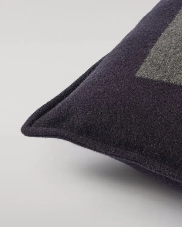 Johnstons Of Elgin Art Geometric & Grey Cashmere Cushion - Navy
