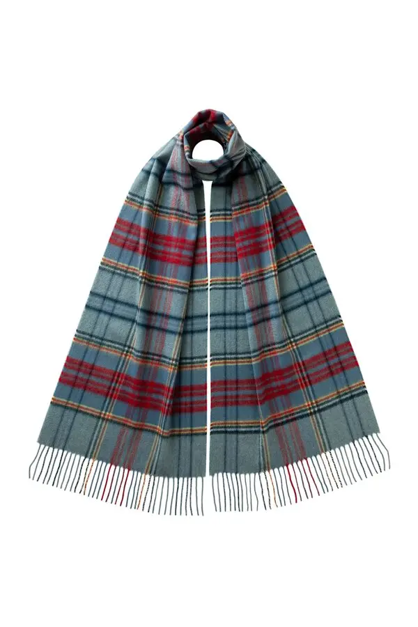 Johnstons Of Elgin Anderson Tartan Wide Cashmere Scarf - Blue