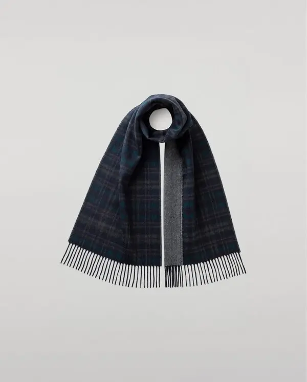 Johnstons Of Elgin Reversible Navy Tartan Cashmere Scarf - Grey