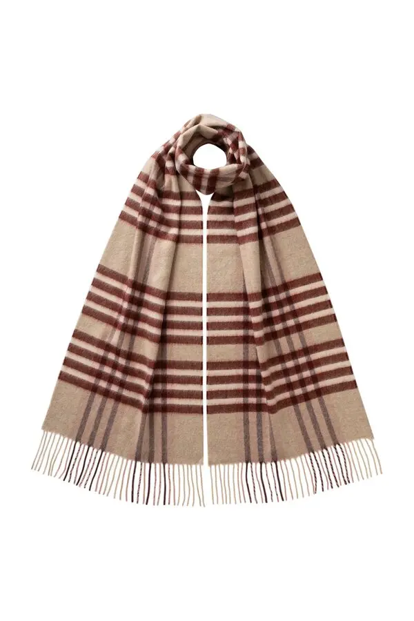 Johnstons Of Elgin Grid Check Cashmere Scarf - Natural