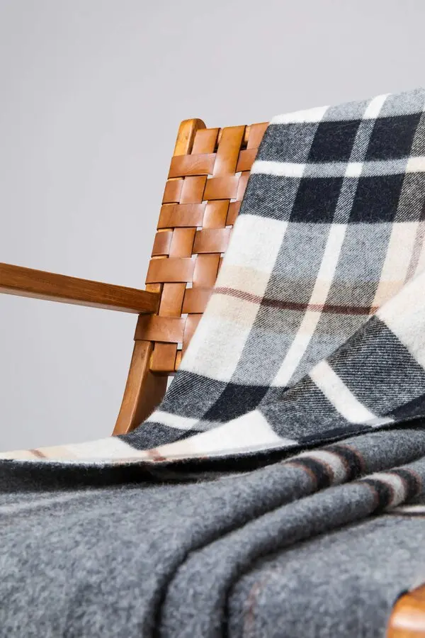 Johnstons Of Elgin Double Face Lambswool Throw In Black & Plaid