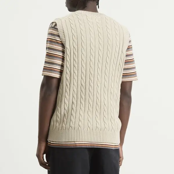 BEAMS Cable Knit V-neck Vest - Grey