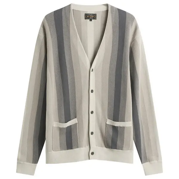 BEAMS Multi Stripe Cardigan - Grey