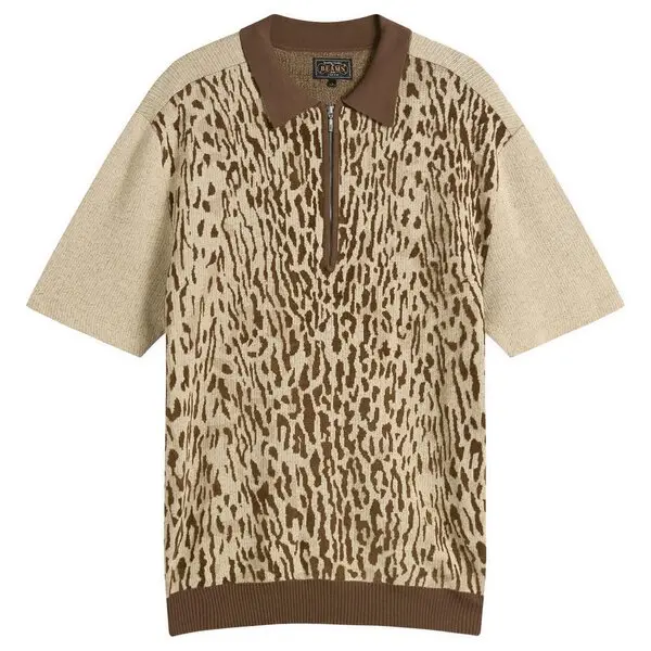 BEAMS Animal Jacquard Knit Polo - Giraffe