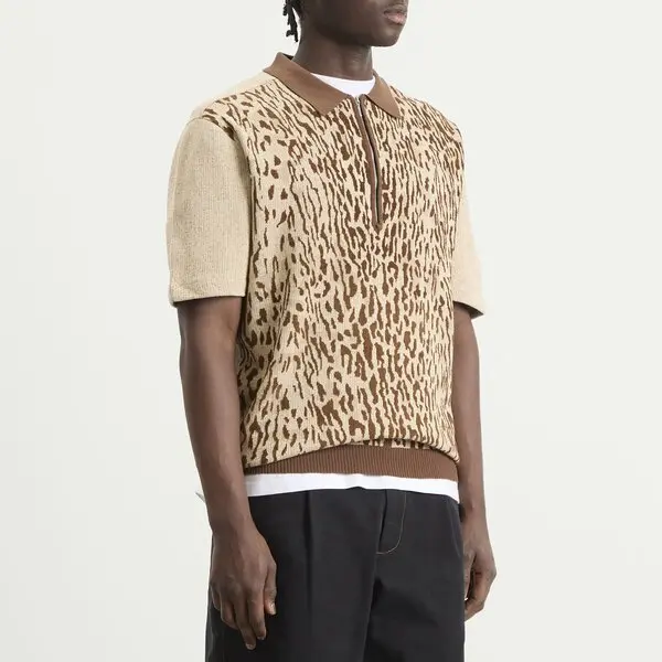 BEAMS Animal Jacquard Knit Polo - Giraffe