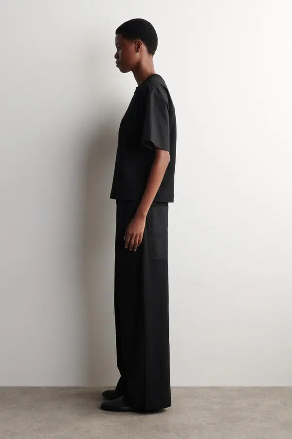 Cos Poplin-paneled Jersey Pants - Black