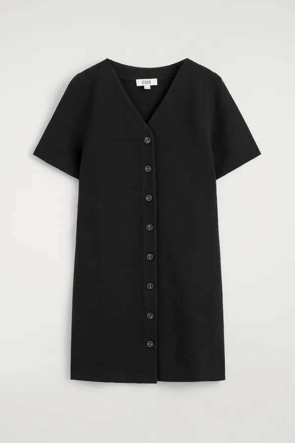 Cos Milano-knit Buttoned Mini Dress - Black