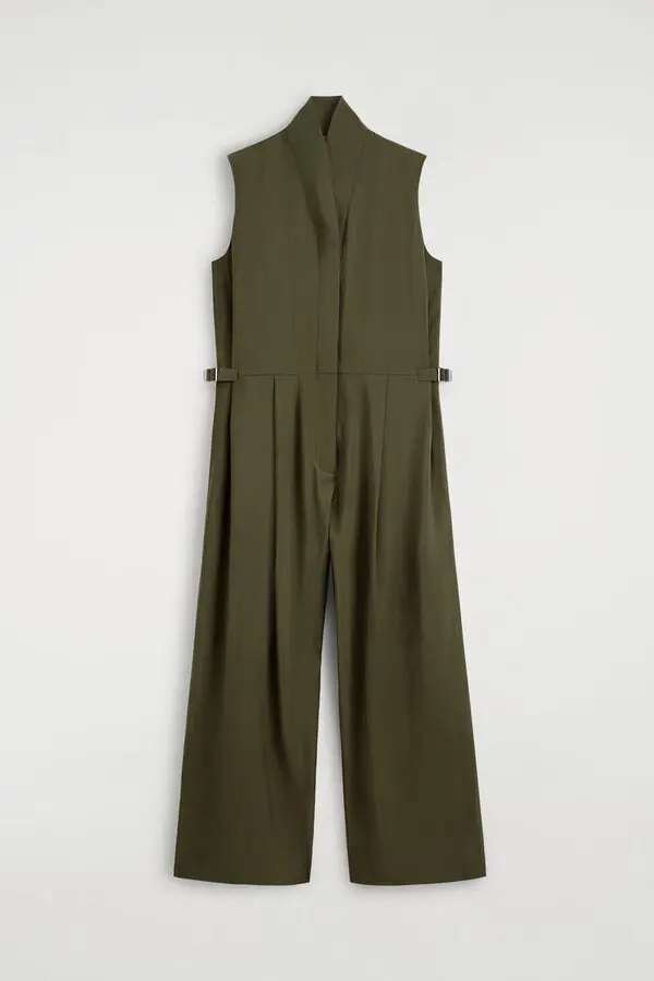 Cos Shawl-collar Utility Romper - Green
