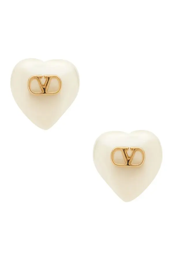 Valentino Garavani Vlogo Signature Pearl Stud Earrings - Oro & Cream