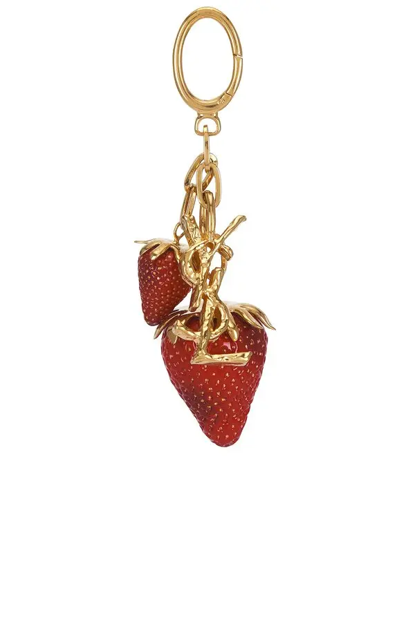 Saint Laurent Porte Clefs Fraises Charm - Or 3n Patine, Rouge, & V