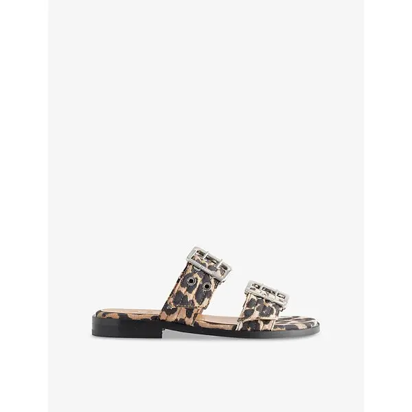 GANNI Leopard Print Denim Sandals