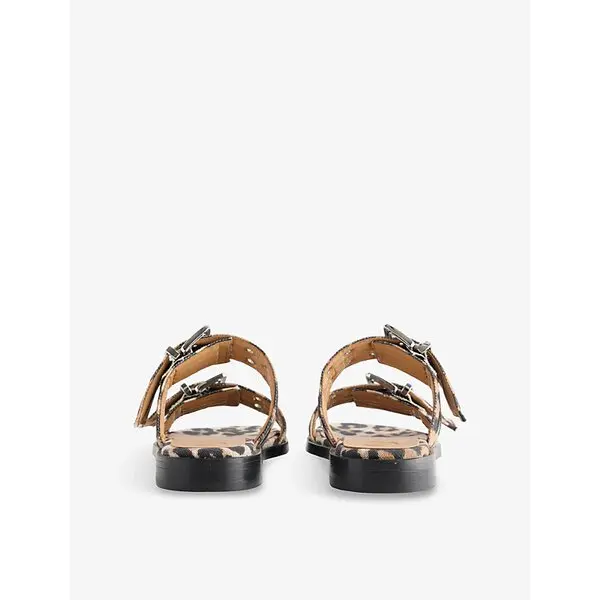 GANNI Leopard Print Denim Sandals