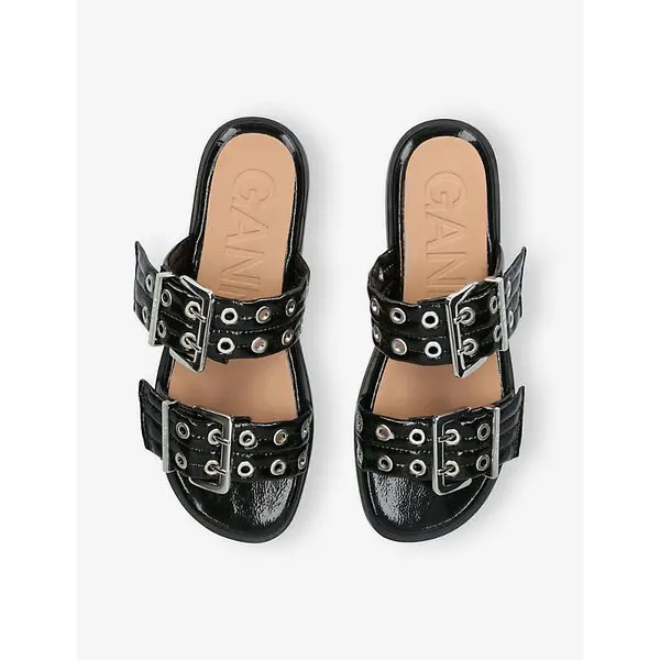 GANNI Buckled Two-strap Vegan Leather Sandals