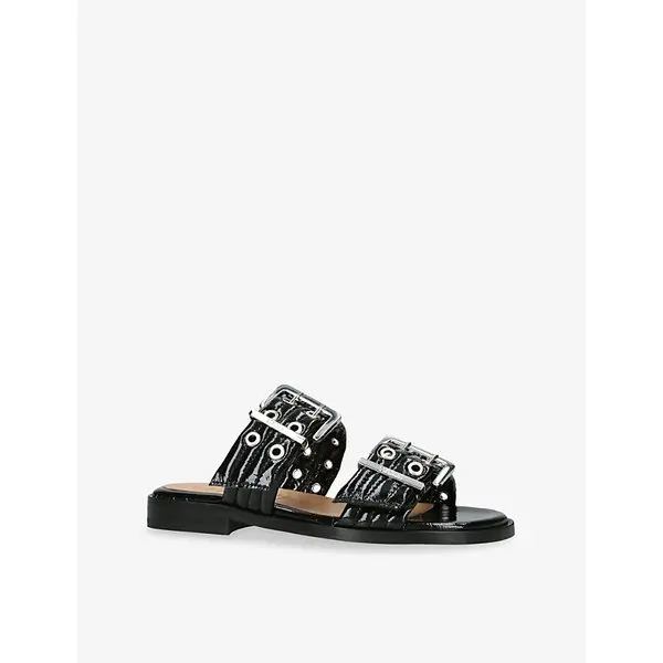 GANNI Buckled Two-strap Vegan Leather Sandals