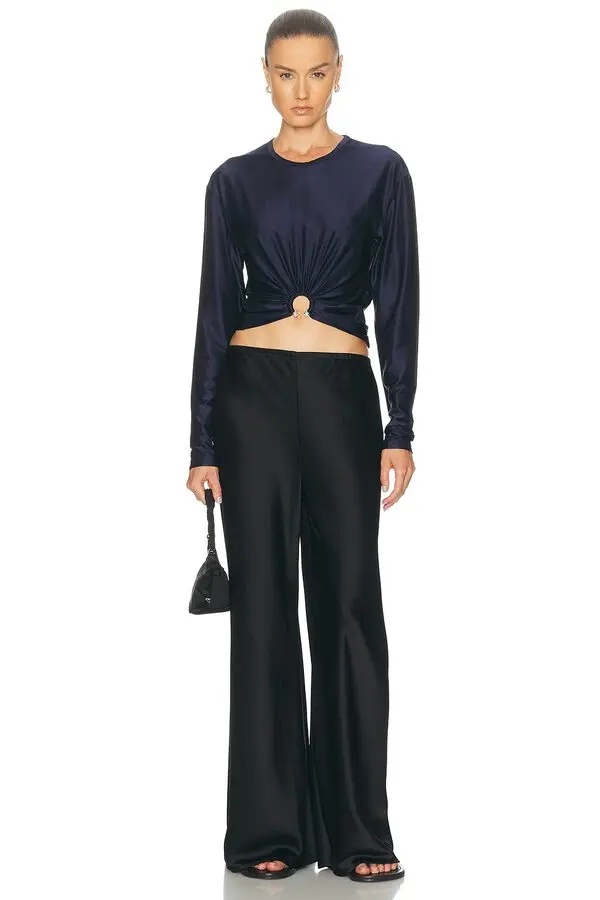 Rabanne Draped Long Sleeve Top - Deep Navy