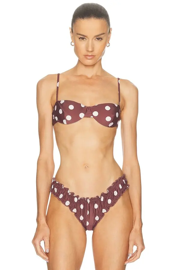 JUILLET Ingrid Bikini Top - Brown Polka Dot