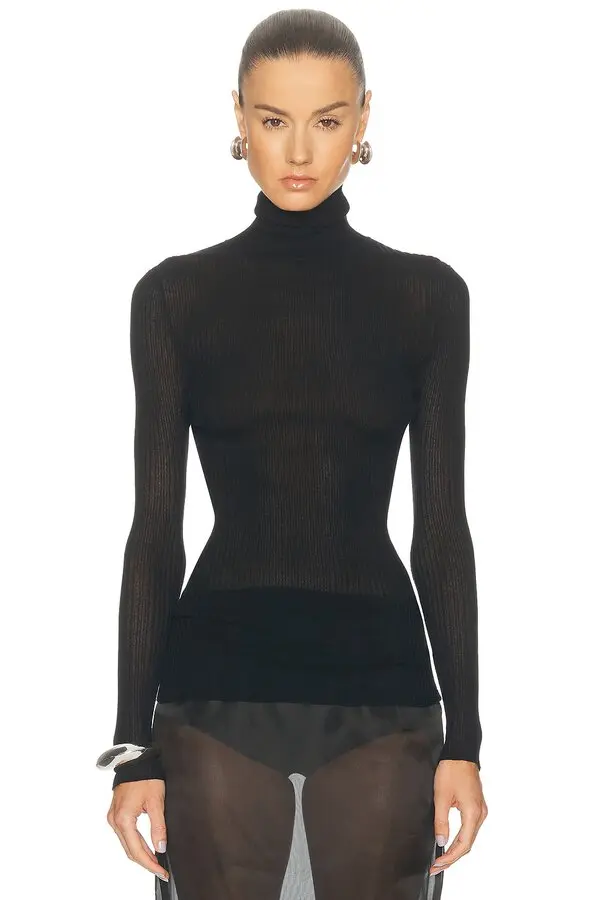 Brandon Maxwell Ribbed Turtleneck Top