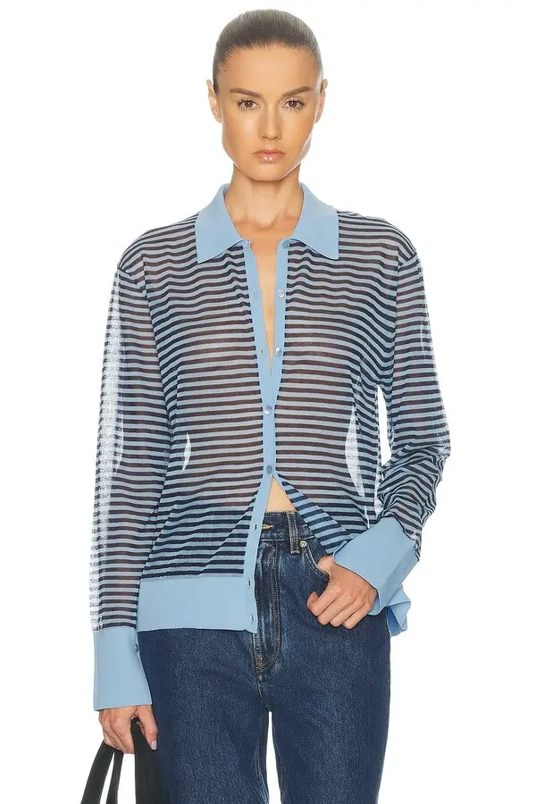FRAME The Collared Cardigan - Powder Blue Multi