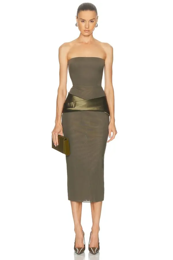 Alex Perry Strapless Satin Drape Dress