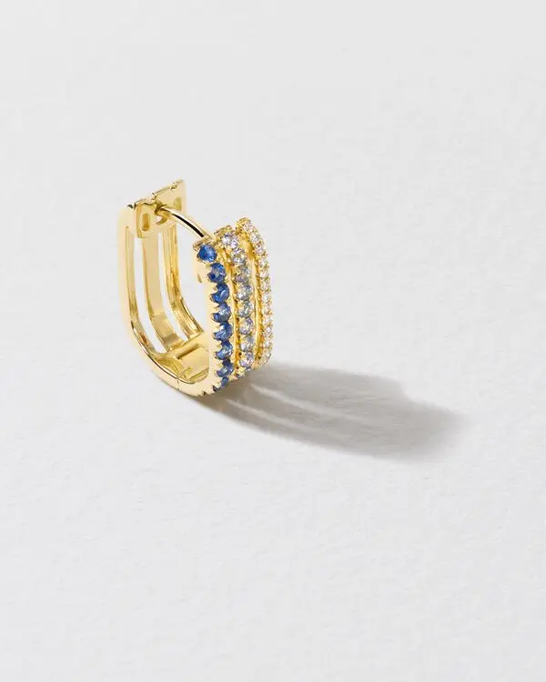 ROXANNE FIRST Triple Diamond And Sapphire Hoop Earring - Yellow Gold