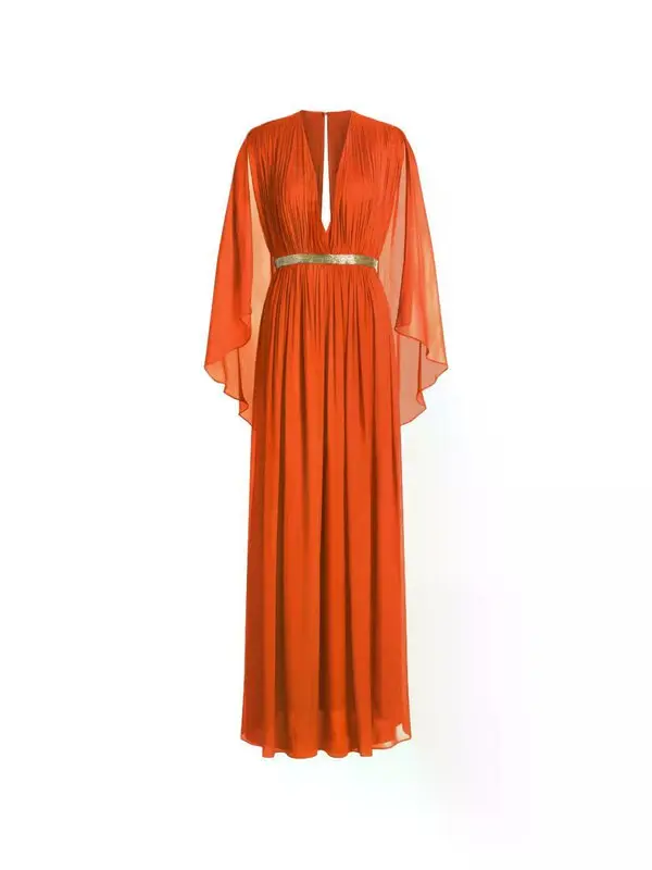 Alberta Ferretti V-neck Belted Maxi Dress